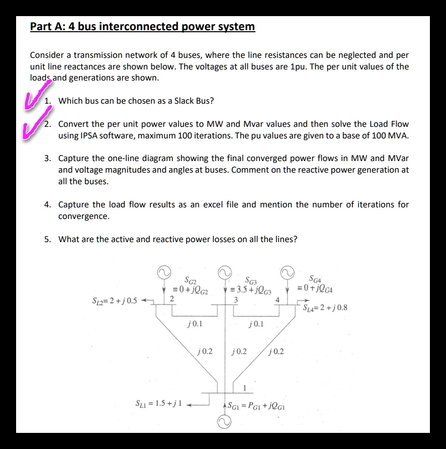 SOLVED: Part A: 4-bus interconnected power system Consider a transmission network of 4 buses ...