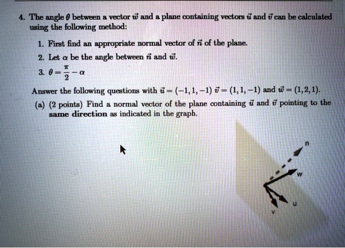 SOLVED: The angle € between vector U and plane containing vector #and J ...