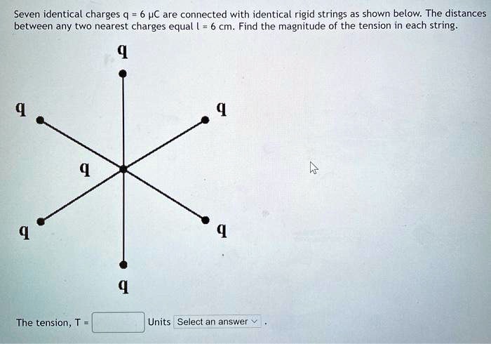 SOLVED: Seven identical charges q = HC are connected with identical ...