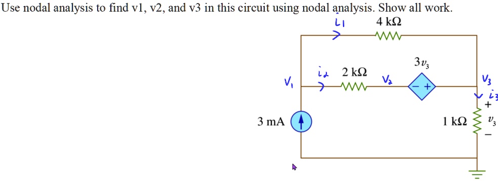 SOLVED: Use nodal analysis to find vl, V2, and v3 in this circuit using nodal analysis. Show all ...