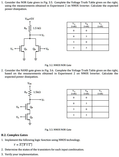 SOLVED: Consider the NOR Gate given in Fig. 3.5. Complete the Voltage ...