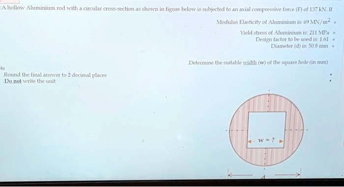 SOLVED: A hollow Aluminium rod with a circular cross-section as shown ...