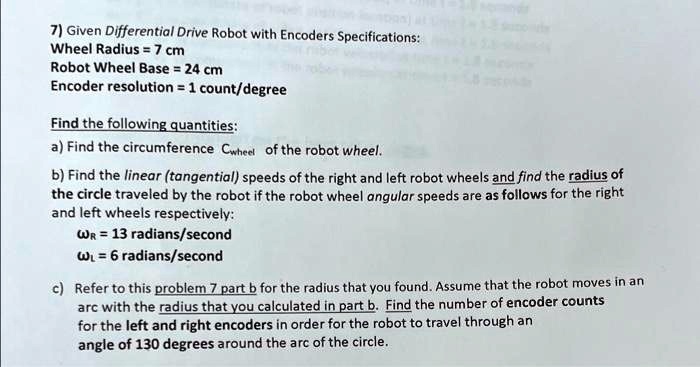 SOLVED: Given Differential Drive Robot with Encoders Specifications ...