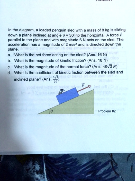 SOLVED: In the diagram, a loaded penguin sled with a mass of 8 kg is ...