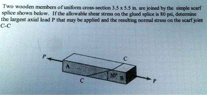SOLVED: Two wooden members of uniform cross-section 3.5 x 5.5 in. are ...