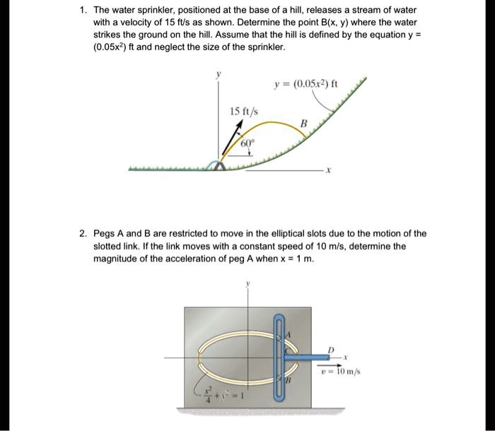 1. The water sprinkler, positioned at the base of a hill, releases a ...