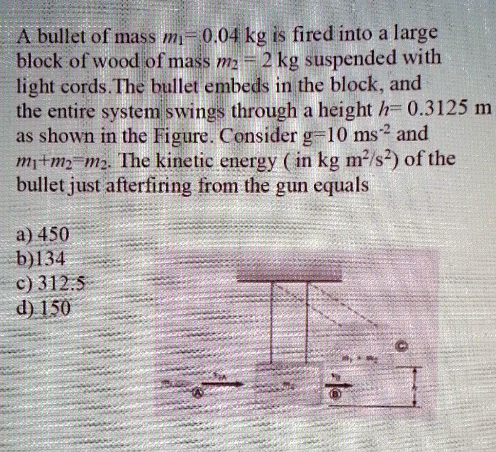 SOLVED: Abullet of mass m 0.04 kg is fired into a large block of ... SOLVED: Abullet of mass m 0.04 kg is fired into a large block of ...