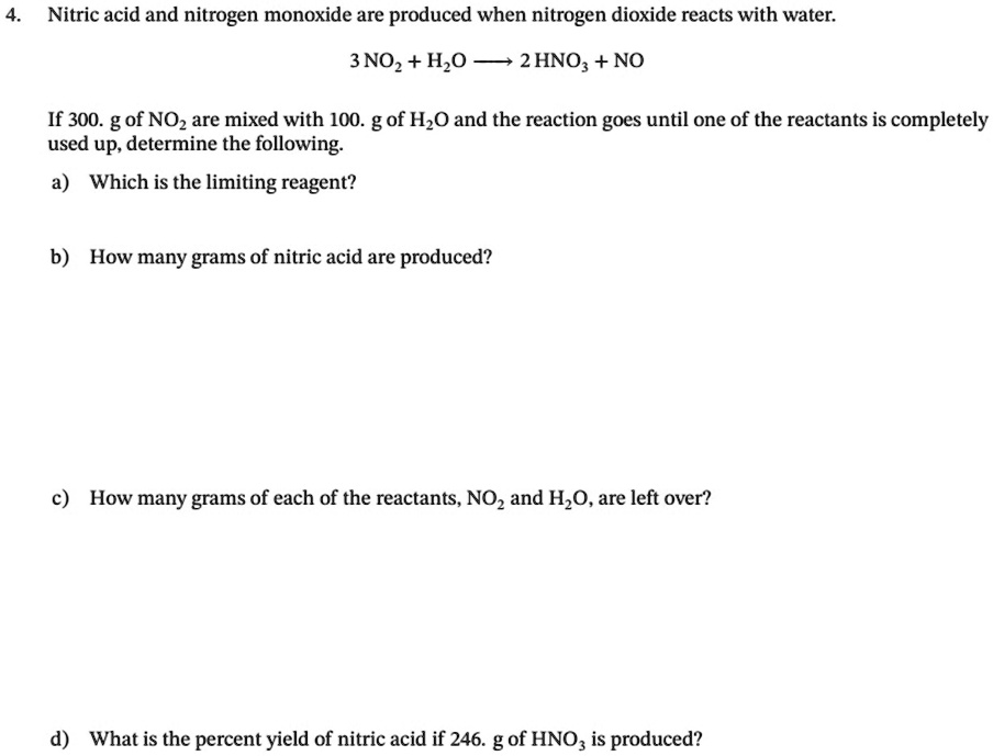 nitric acid and nitrogen monoxide are produced when nitrogen dioxide ...