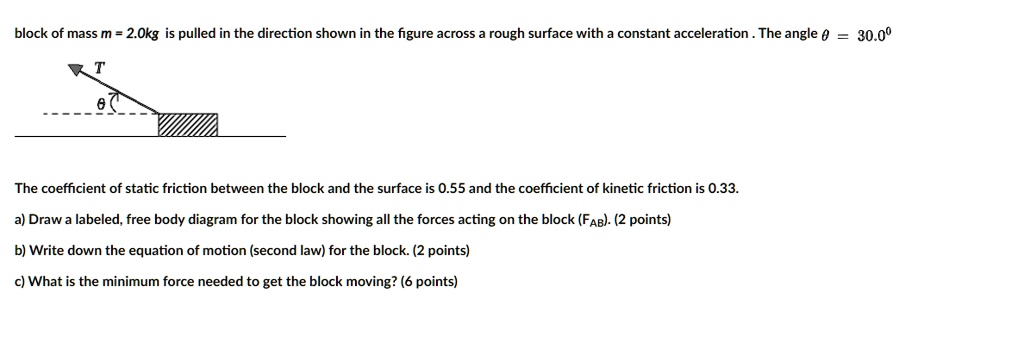 SOLVED: block of mass m 2.0kg is pulled in the direction shown in the figure across rough ...