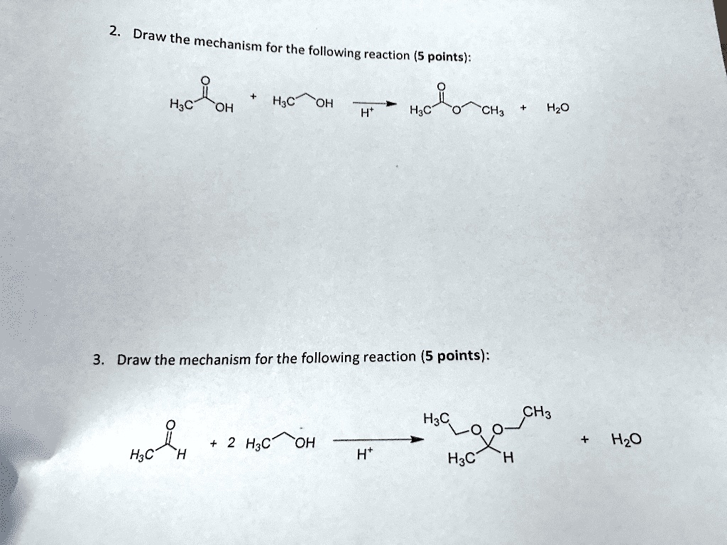 2. Draw the mechanism for the following reaction (5 points): H3C+ H3COH H3C H+3 3. Draw the ...