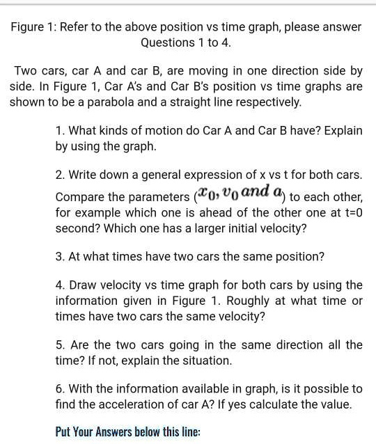 SOLVED: Figure 1: Refer to the above position vs time graph, please ...