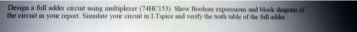 Solved Design A Full Adder Circuit Using A Multiplexer 74hc153 Show Boolean Expressions And