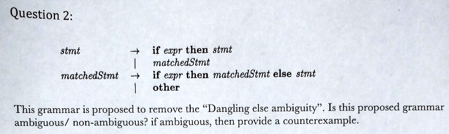 SOLVED: stmt if expr then stmt matchedStmt matchedStmt if expr then ...