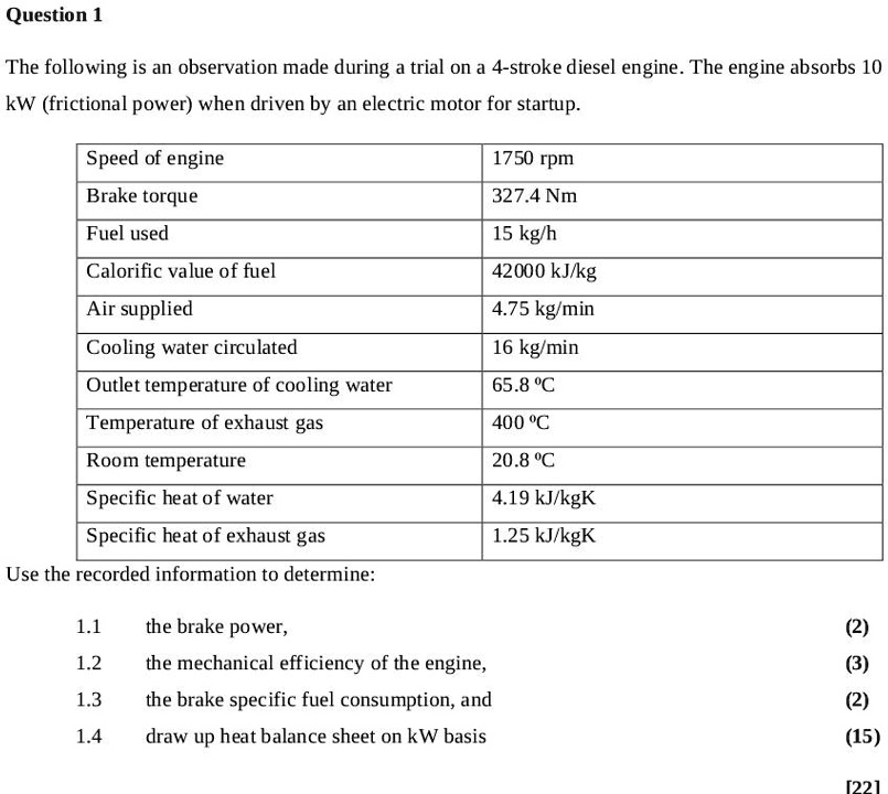 The following is an observation made during a trial on a 4-stroke ...