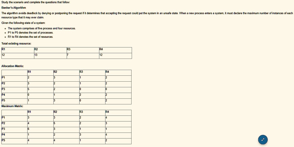 SOLVED: 5.1 Compute a need matrix with the given information in the ...
