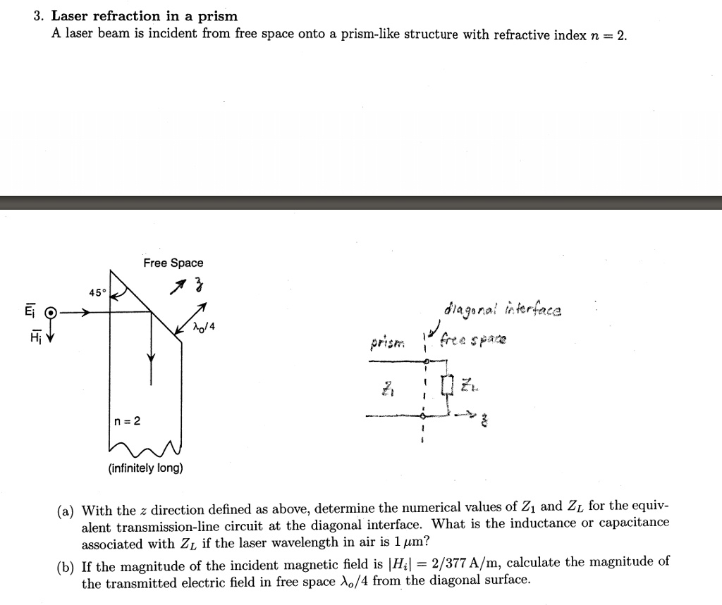 SOLVED: Laser refraction in a prism A laser beam is incident from free ...