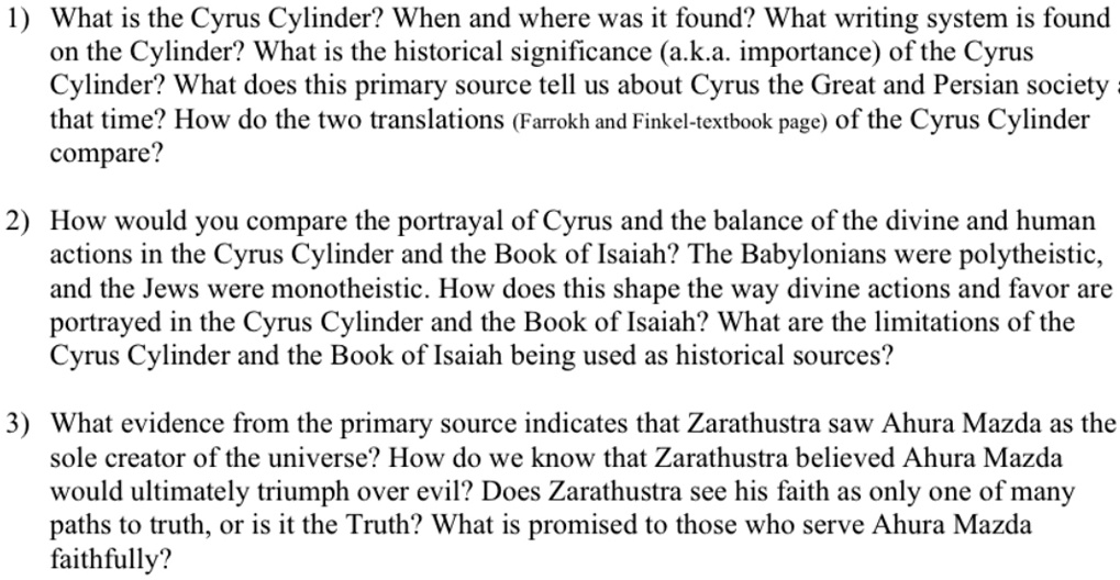 SOLVED: 1) What is the Cyrus Cylinder? When and where was it found ...