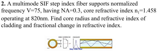 A multimode SIF (step index fiber) supports a normalized frequency V=75, with NA=0.3, core ...