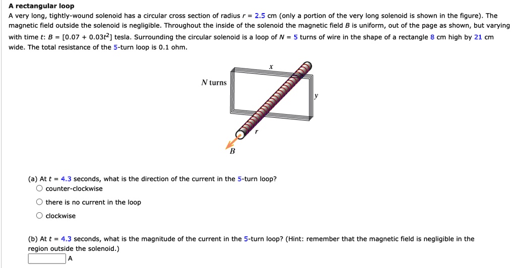 Rectangular loop of a very long tightly-wound solenoid has a circular ...