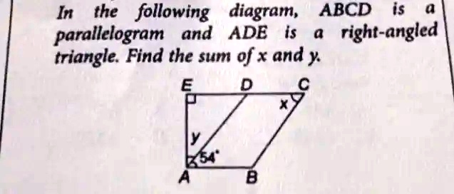 SOLVED: In the following diagram, ABCD is parallelogram and ADE Is right-angled triangle. Find ...