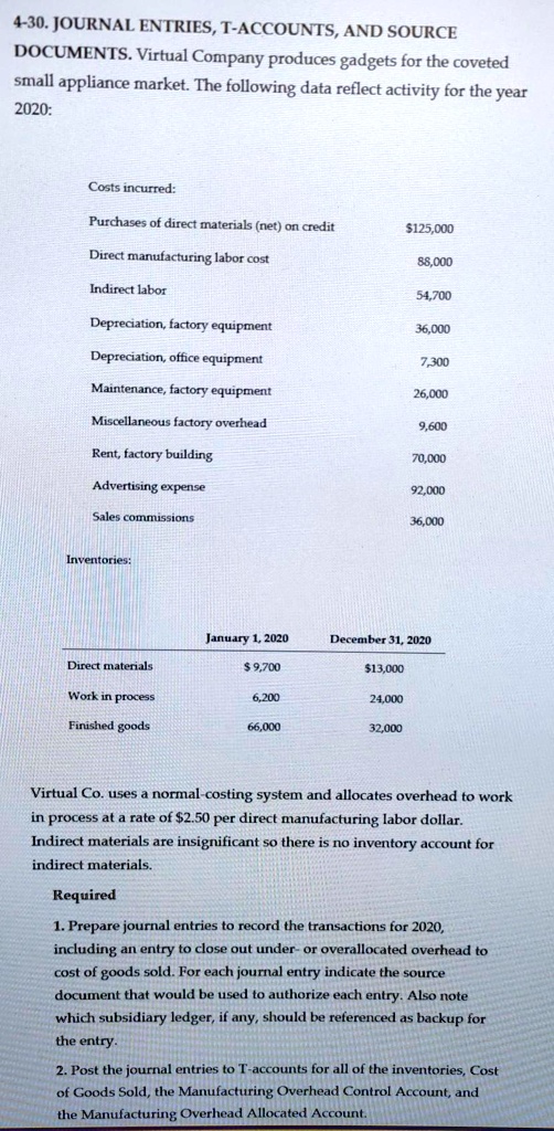 SOLVED: 4-30. JOURNAL ENTRIES, T-ACCOUNTS, AND SOURCE DOCUMENTS ...