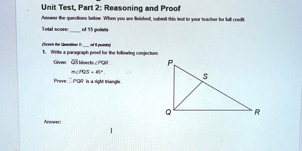unit test part 2 reasoning and proof answer the questions below when ...