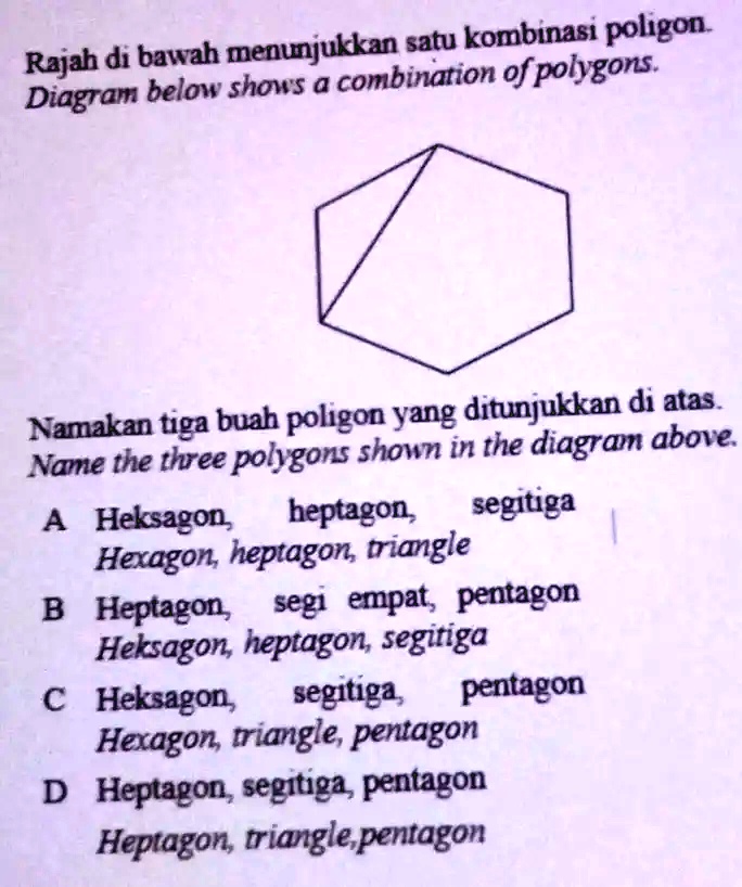 Rajah di bawah menunjukkan satu kombinasi poligon. Diagram below shows ...