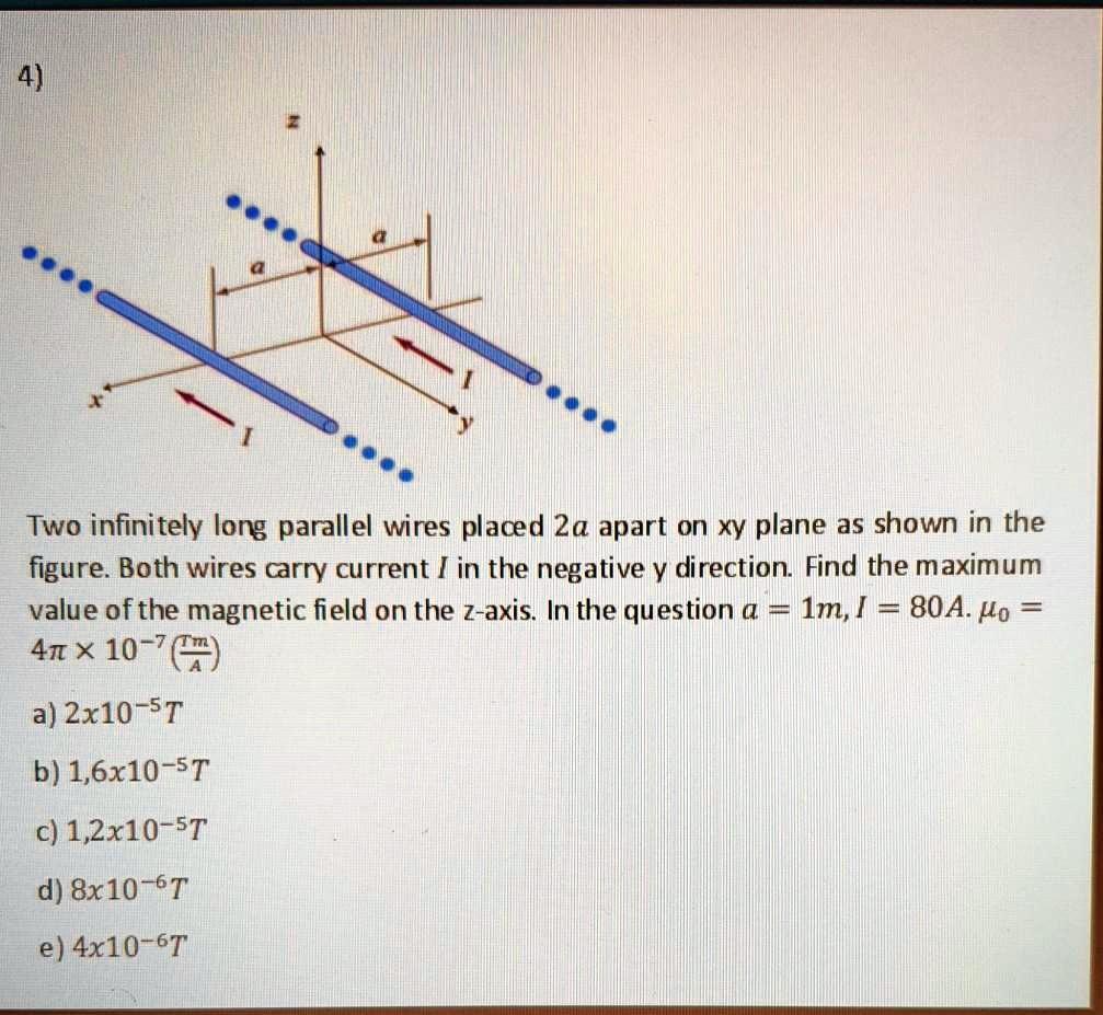 SOLVED: Two infinitely long parallel wires placed 2a apart on Xy plane as shown in the figure ...