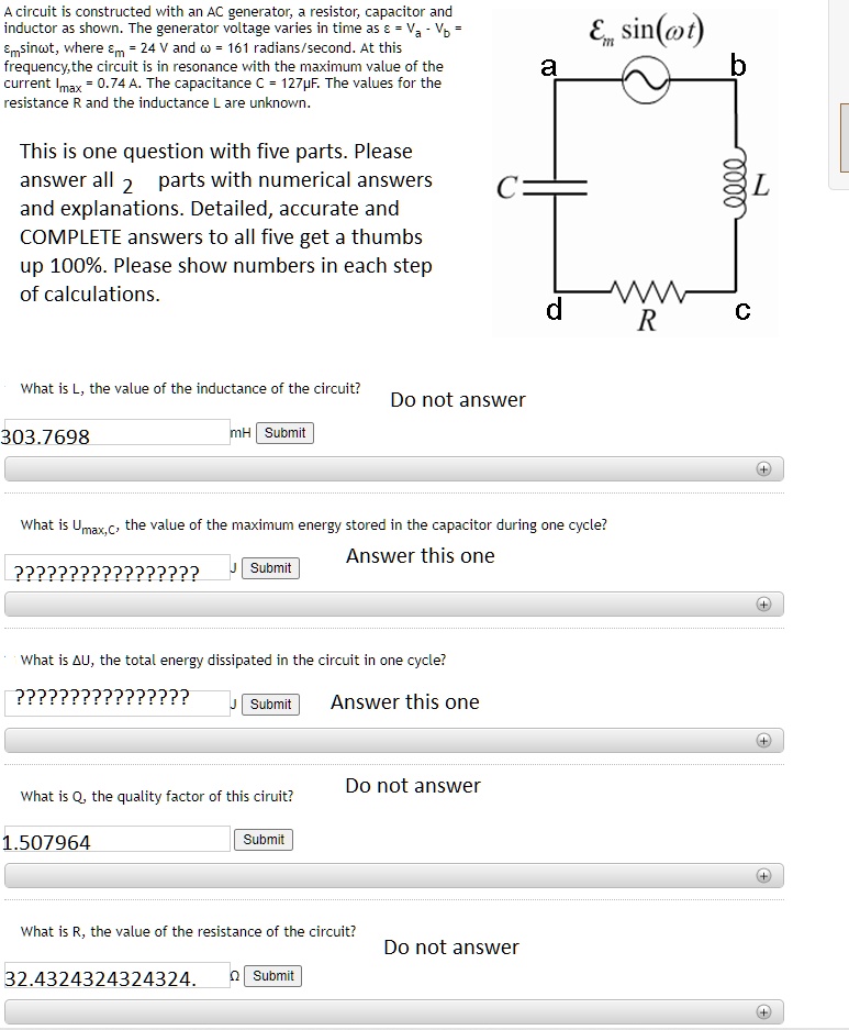 SOLVED:circuit is constructed with an AC generator resistor; capacitor and inductor as shown ...
