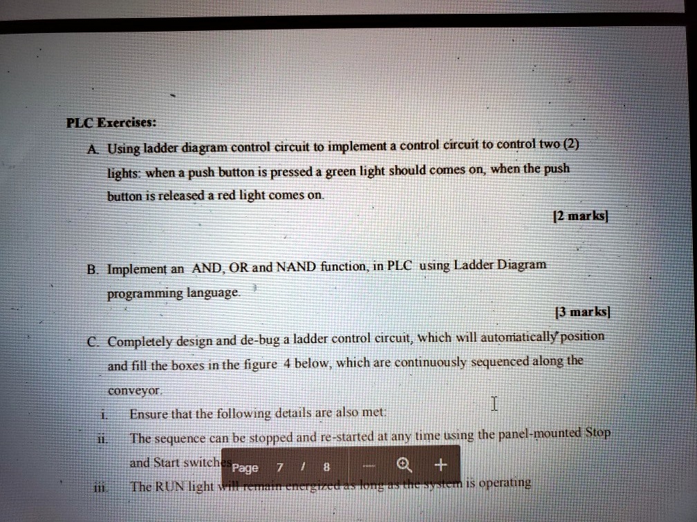 SOLVED: PLC Exercises: Using a ladder diagram control circuit to ...
