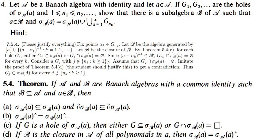 let be a banach algebra with identity and let aev if g g2 are the holes ...