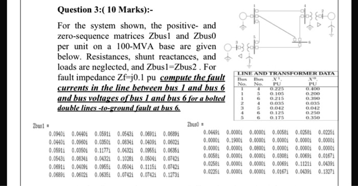 question 310 marks for the system shown the positive and zero sequence ...
