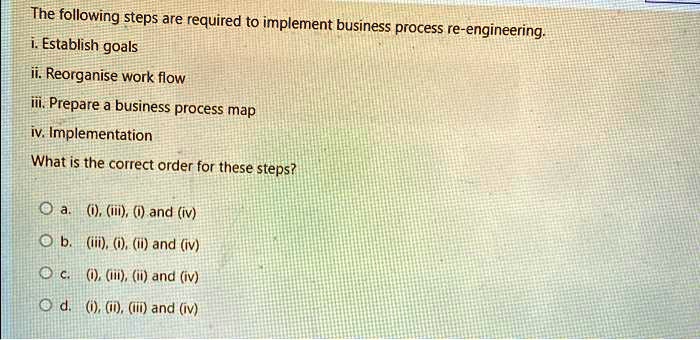 SOLVED: The following steps are required to implement business process ...