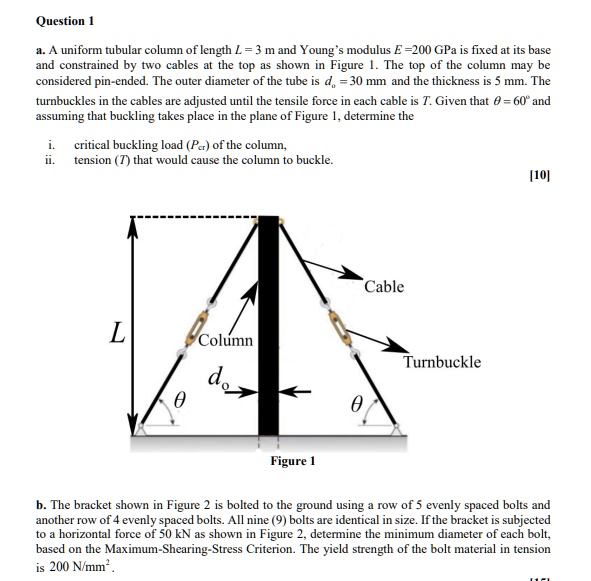 Question A uniform tubular column of length L = m and Young's modulus E ...