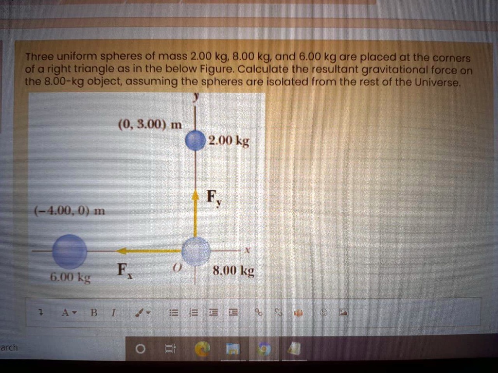 SOLVED: Three uniform spheres of mass 2.00 kg, 8.00 kg, and 6.00 kg are ...