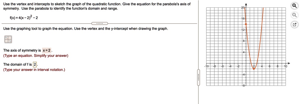 SOLVED: Use the vertex and intercepts to sketch the graph of the quadratic function; Give the ...