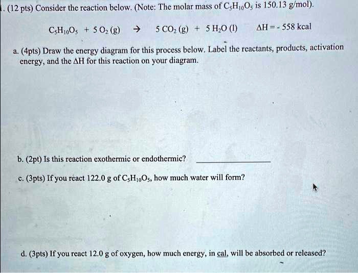 VIDEO solution: 12 pts Consider the reaction below. Note: The molar ...