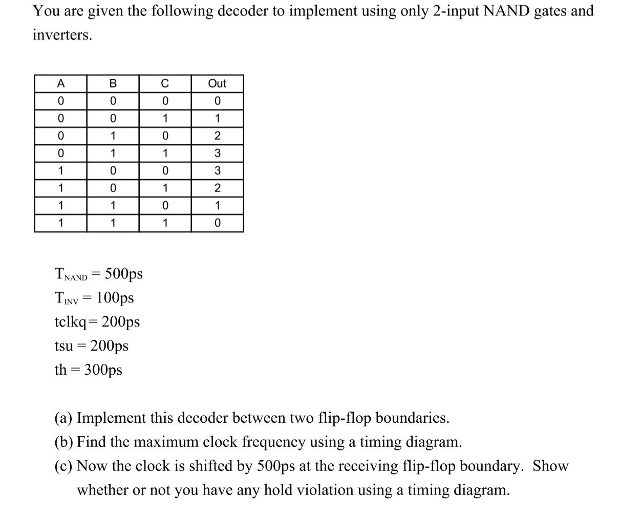 SOLVED: You are given the following decoder to implement using only 2 ...