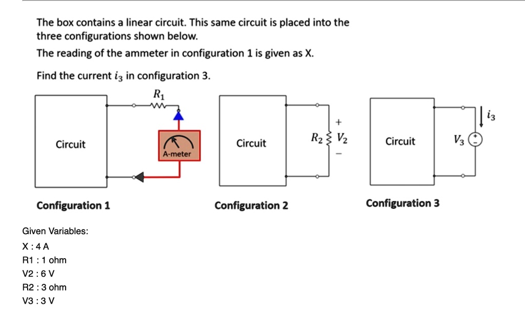 the box contains a linear circuit this same circuit is placed into the three configurations ...