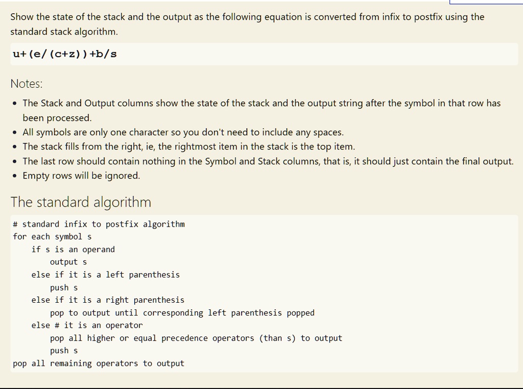Solved Hi Can You Please Write The Symbol Stack And Output Of The Following Equation As It Is