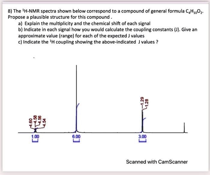 SOLVED:8) The H-NMR spectra shown below correspond to a compound of general formula CaH,aOz ...