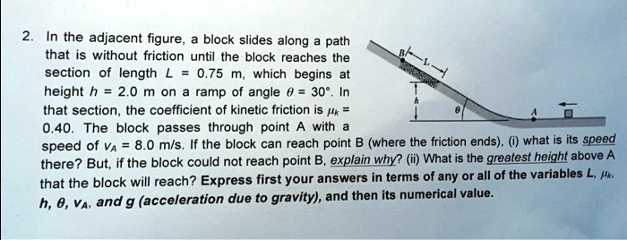 SOLVED: In the adjacent figure, block slides along path that is without friction until the block ...