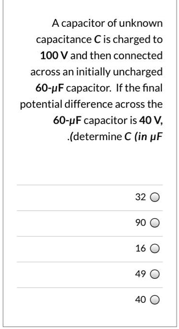 A capacitor of unknown capacitance C is charged to 100 V and then connected across an initially ...