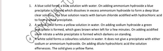 SOLVED: A blue solid forms blue solution with water, On adding ammonlum ...