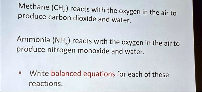 SOLVED: Methane (CH₂) reacts with the oxygen in the air to produce ...