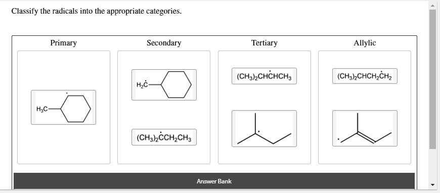 SOLVED: Classify the radicals into the appropriate categories Primary ...