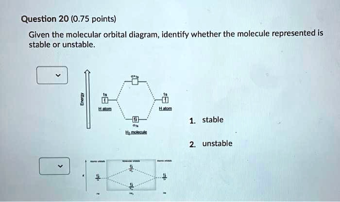 Question 20 (0.75 points) Given the molecular orbital diagram, identify ...