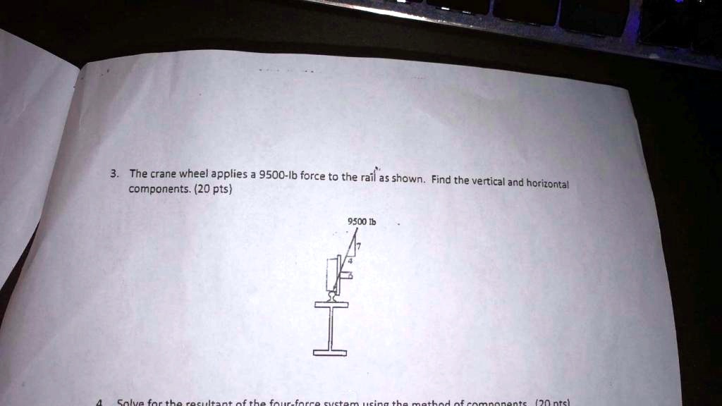 SOLVED:The crane wheel applies a 9500-Ib force - to the rail a5 shown ...