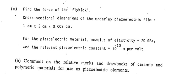 (a) Find the force of the 'flykick'. Cross-sectional dimensions of the ...