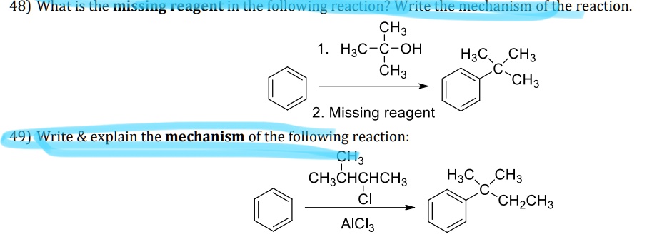Texts: t8) What is the missing reagent in the following reaction? CH3 1.H3C-C-OH CH3 H3 CH3 2 ...